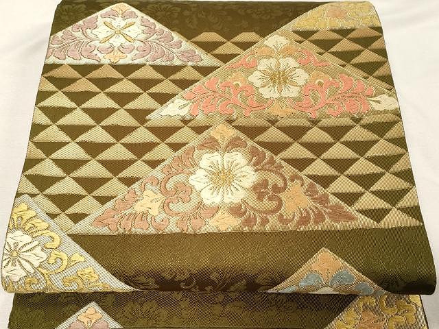 平和屋着物●六通柄袋帯　唐織　花唐草文　金糸　正絹　逸品　CAAX0528yk