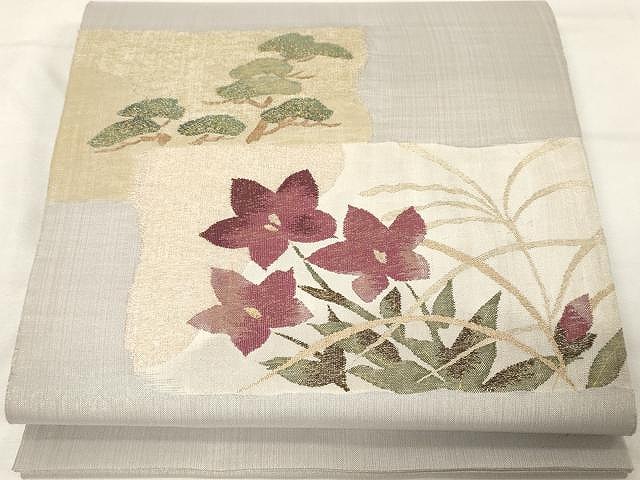 平和屋着物●太鼓柄袋帯　枝葉文　金糸　正絹　逸品　CAAX0530yk