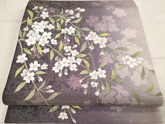 平和屋着物●両面　太鼓柄袋帯　手描き　枝桜文　金通し地　正絹　逸品　CAAX0545yk