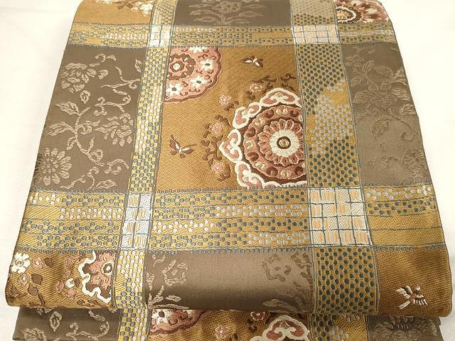 平和屋着物●六通柄袋帯　唐織　正倉院舞蝶花文　金糸　正絹　逸品　CAAX0554yk