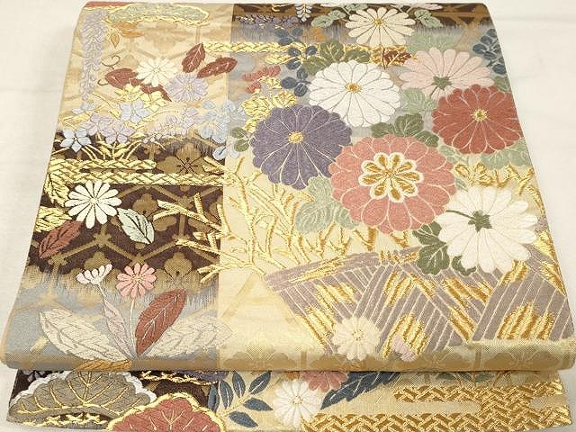 平和屋着物●六通柄袋帯　唐織　紫垣　舞花文　金糸　正絹　逸品　CAAX0570yk