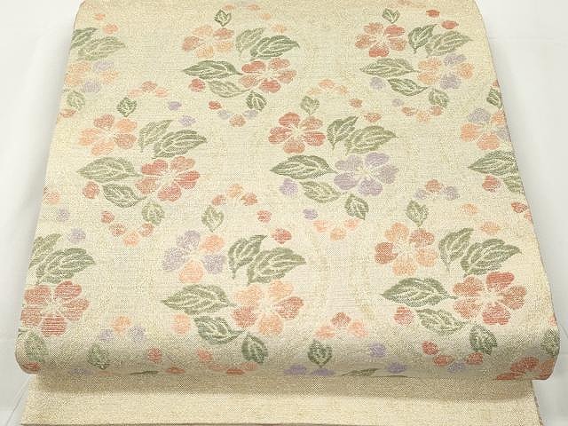 平和屋着物●西陣　両面　全通柄袋帯　立涌花文　反端付き　金糸　正絹　逸品　CAAX0755yk