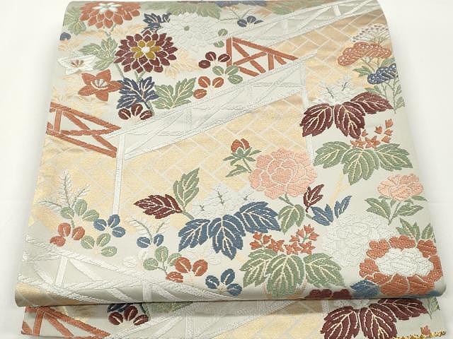 平和屋着物●六通柄袋帯　唐織　能衣唐錦　竹垣唐草文　金糸　正絹　逸品　CAAX0760yk