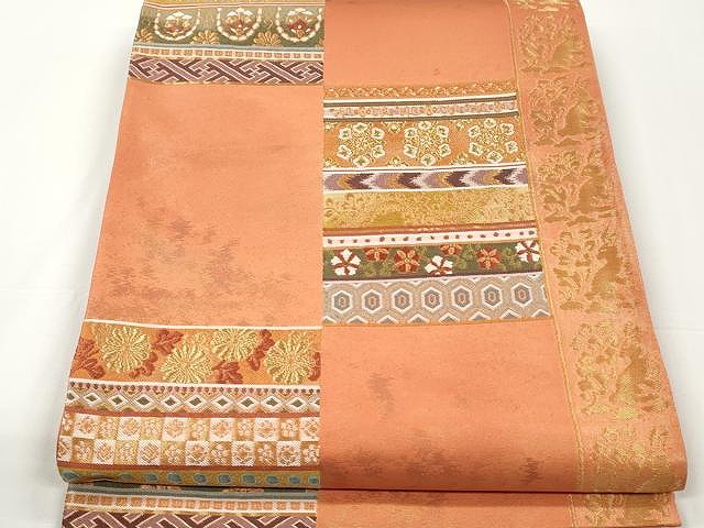 平和屋着物●西陣　河村織物謹製　手織り　六通柄袋帯　天平宝繍文　金糸　正絹　逸品　CAAX0774yk