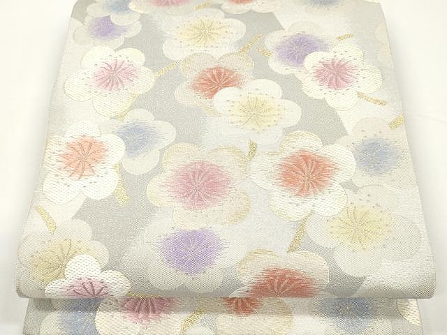 平和屋着物●六通柄袋帯　唐織　枝梅文　金糸　正絹　逸品　未使用　CAAX0786yk