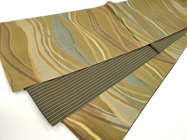 平和屋着物●両面　全通柄袋帯　横段文　正絹　逸品　未使用　CAAX0787yk