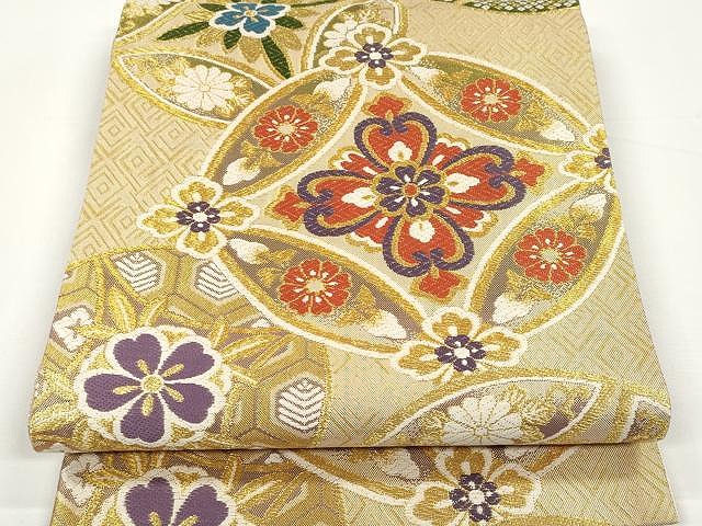 平和屋着物●六通柄袋帯　唐織　七宝花文　金銀糸　正絹　逸品　CAAX0796yk