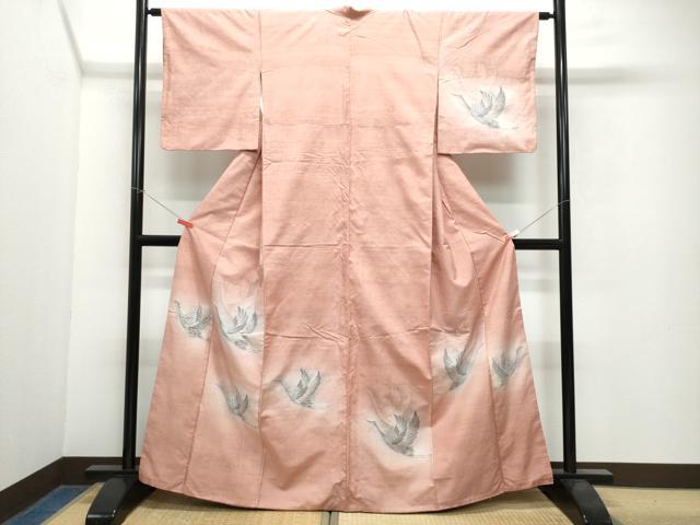 平和屋着物●訪問着　小千谷紬　飛鶴文　正絹　逸品　CAAX0809vf