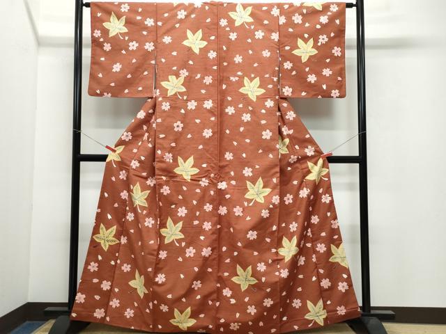 平和屋着物●上質な小紋　紬地　更紗舞花文　正絹　逸品　未使用　CAAU1890yc 平和屋着物○上質な小紋 紬地 更紗舞花文 正絹 逸品 未使用