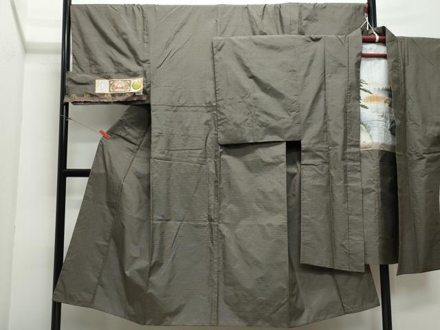 平和屋着物●男性　本場縞大島紬　アンサンブル　格子柄　井田織物謹製　証紙付き　正絹　逸品　CAAX0831vf