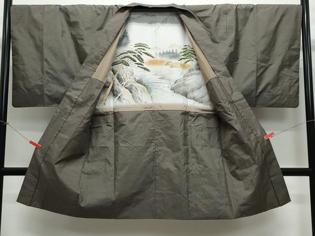 平和屋着物○男性 本場縞大島紬 アンサンブル 格子柄 井田織物謹製