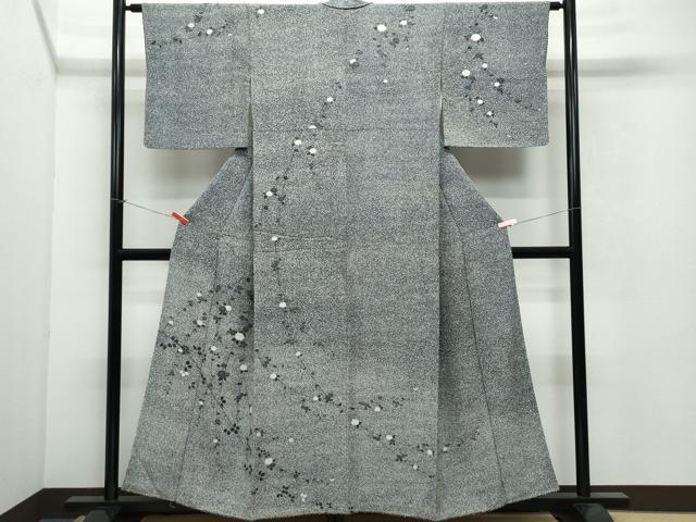 平和屋着物●訪問着　枝花文　たたき染め　鬼しぼ縮緬　正絹　逸品　CAAX0838vf