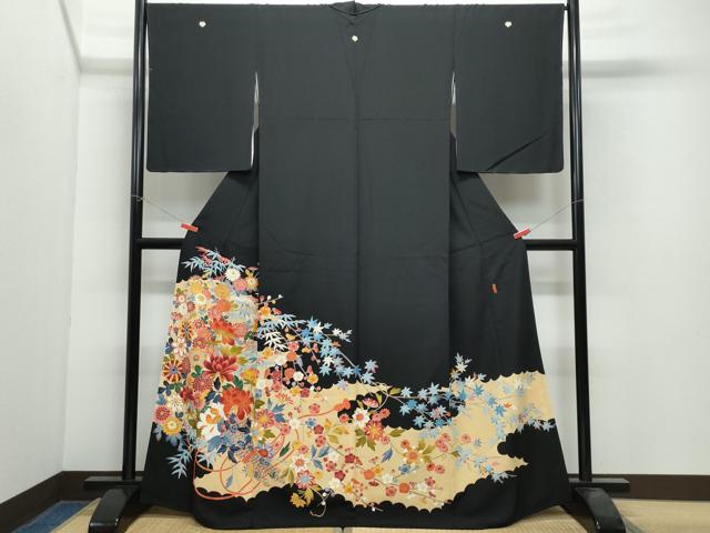 平和屋着物●本加賀友禅作家　押田正義　黒留袖　草花文　正絹　逸品　CAAX0843vf