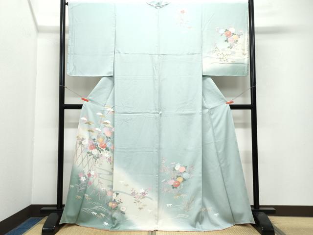 平和屋着物●訪問着　籬草花文　暈し染め　金彩　正絹　逸品　CAAX0848vf