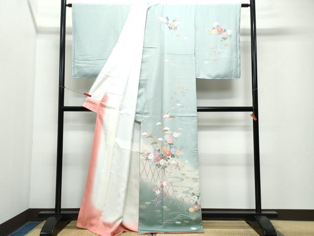 平和屋着物○訪問着 籬草花文 暈し染め 金彩 正絹 逸品 CAAX0848vf