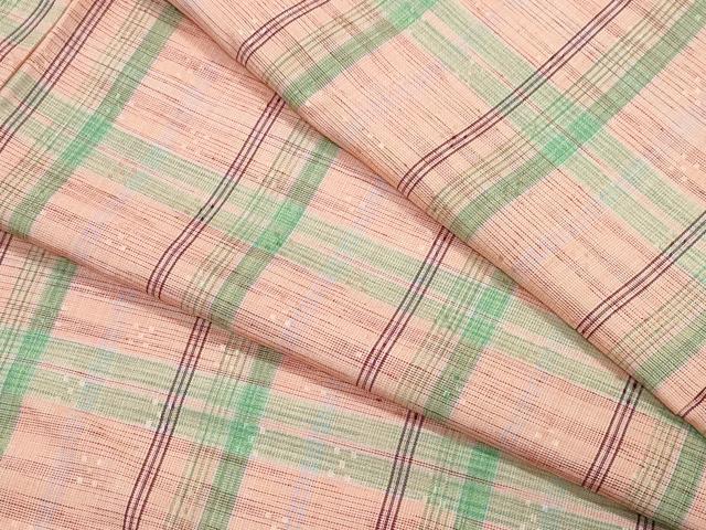 平和屋着物●上質な紬　花織　格子柄　正絹　逸品　CAAX0852vf