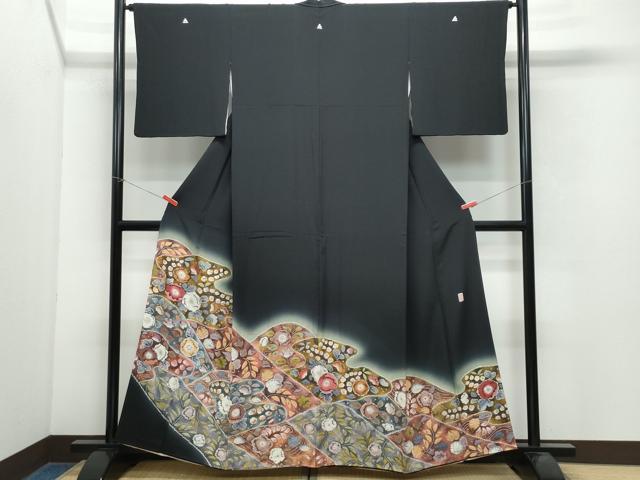 平和屋着物●越後十日町の一流染匠　桐屋・翠山工房　黒留袖　辻が花　正絹　逸品　CAAX0862vf