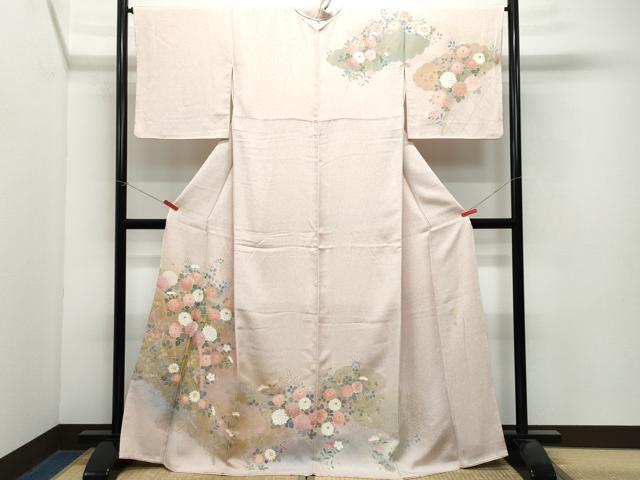 平和屋着物●京友禅の第一人者　松井青々　訪問着　籬草花文　金彩　銀通し地　正絹　逸品　CAAX0874vf