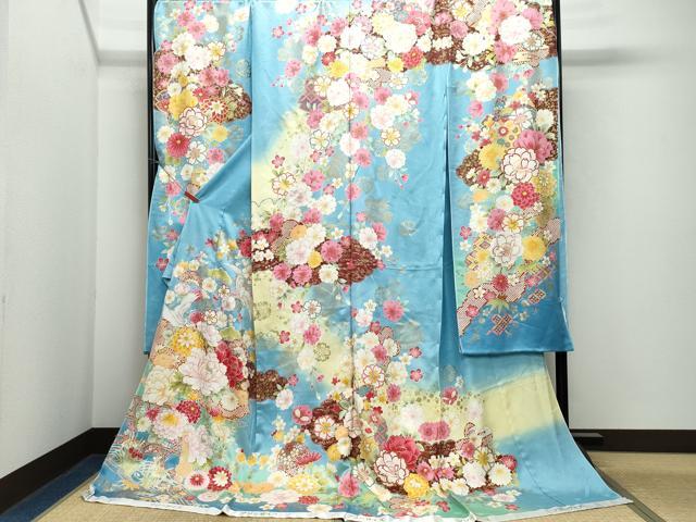 平和屋着物●豪華振袖　駒刺繍　型染め京友禅　飛鶴雪輪舞花文　金彩　仮絵羽　逸品　未使用　CAAX0877vf