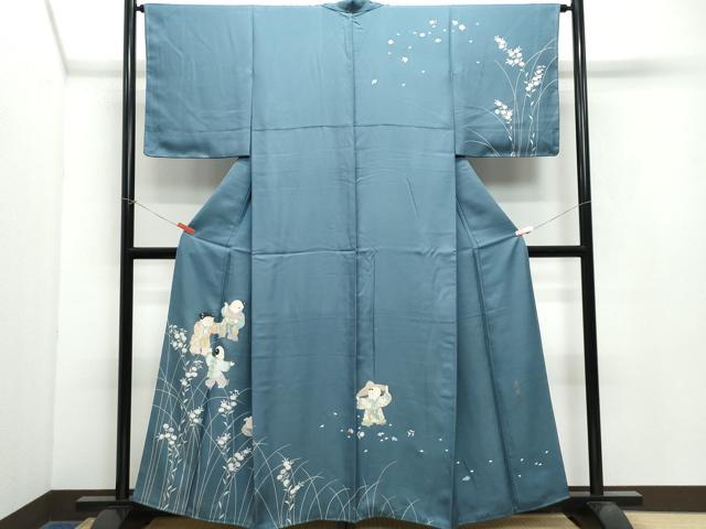 平和屋着物●京童人形絵師　高橋翠延　訪問着　童子遊び花文　正絹　逸品　CAAX0884vf