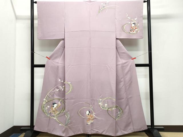 平和屋着物●訪問着　作家物　駒刺繍　人物草花文　金彩　正絹　逸品　CAAX0903vf