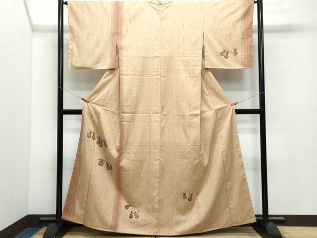 平和屋着物●訪問着　紬地　型染め　瓢箪花文　正絹　逸品　CAAX0909vf