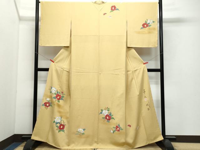 平和屋着物●友禅作家の巨匠　浅井青仁　訪問着　椿　金彩　正絹　逸品　CAAX0923vf