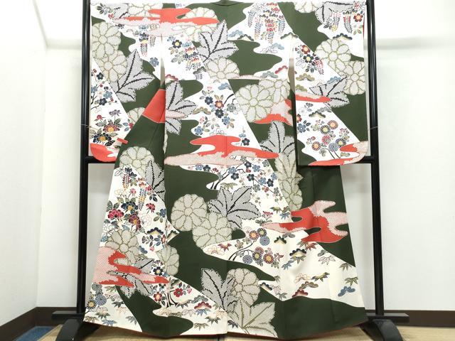 平和屋着物●豪華振袖　紅型　草花文　正絹　逸品　CAAX0943vf