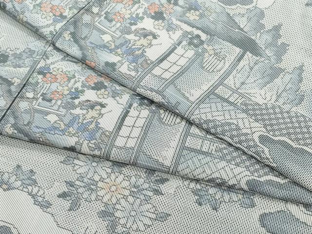 平和屋着物●本場大島紬　白大島　風景人物枝花文　正絹　逸品　CAAX0960vf