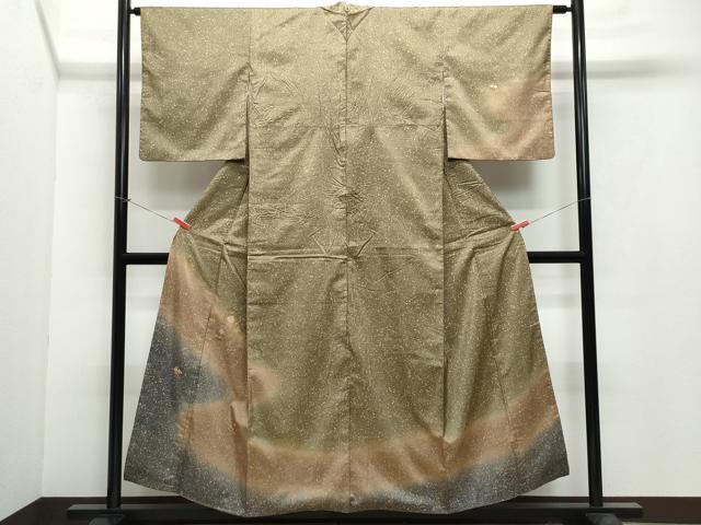 平和屋着物●訪問着　本場染大島紬　刺繍　草花文　たたき染め　金糸　正絹　逸品　CAAX1007vf