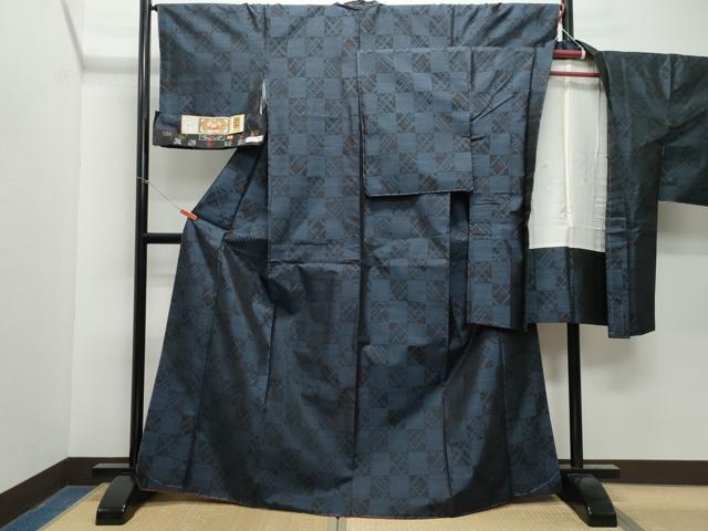 平和屋着物●本場大島紬　アンサンブル　市松花文　証紙付き　正絹　逸品　CAAX1078vf