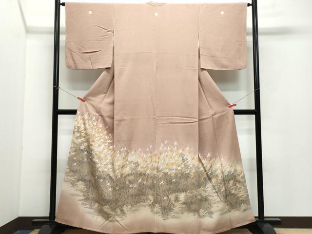 平和屋着物●日本画家　水嶋征夫　色留袖　飛鶴文　金銀彩　正絹　逸品　CAAX1088vf