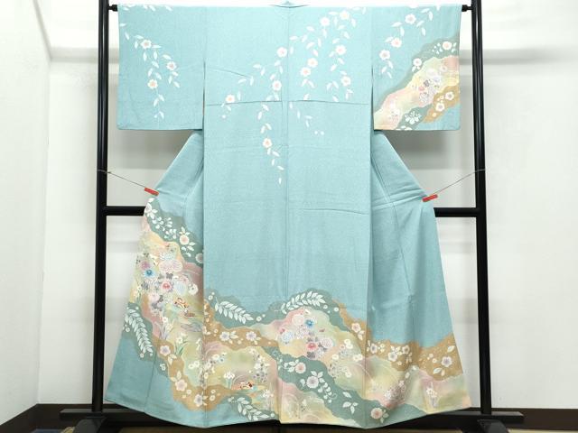 平和屋着物●訪問着　鴛鴦草花文　金彩　正絹　逸品　CAAX1133vf