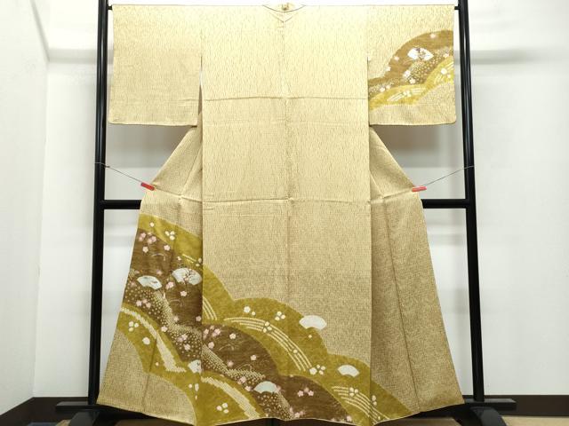 平和屋着物●訪問着　絞り　刺繍　片輪車地紙草花文　金彩　正絹　逸品　CAAX1178vf