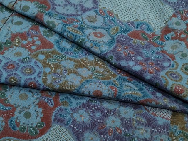 平和屋着物●上質な小紋　紬地　辻が花　金彩　正絹　逸品　CAAX1183vf