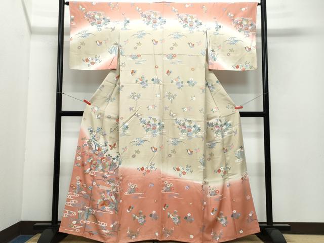 平和屋着物●訪問着　舞蝶草花文　暈し染め　金彩　正絹　逸品　CAAX1200vf