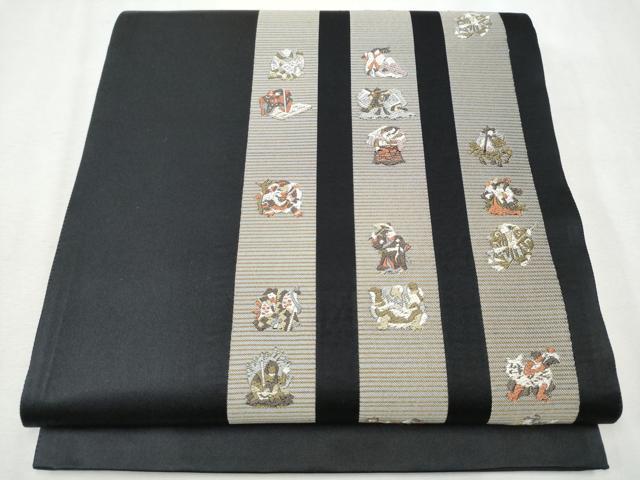 平和屋着物●六通柄袋帯　唐織　歌舞伎　黒地　金糸　正絹　逸品　CAAX1207hy