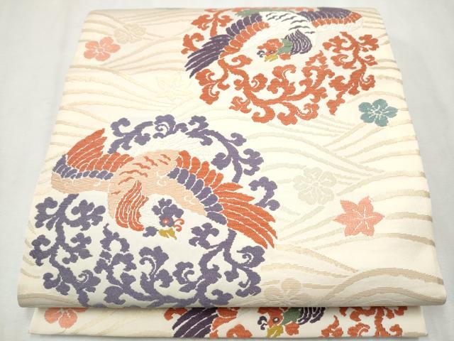 平和屋着物●六通柄袋帯　唐織　草木染　鳳凰花唐草文　金糸　正絹　逸品　CAAX1212hy