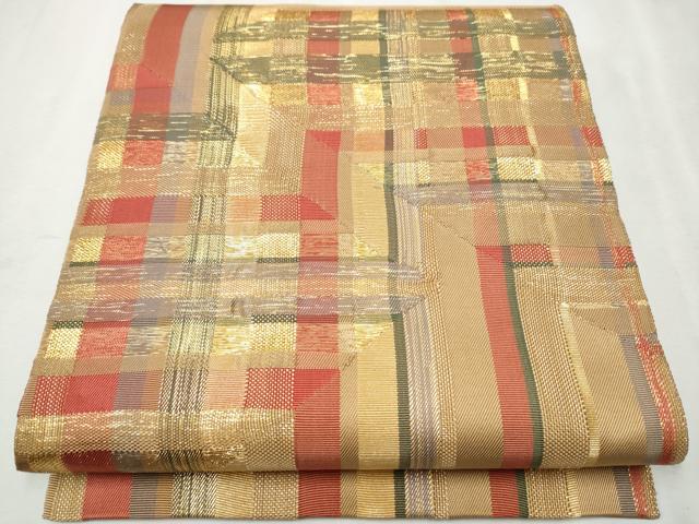 平和屋着物●ひなや工房　くむ・あむ・おる　伊豆蔵明彦　太鼓柄袋帯　格子柄　金糸　正絹　逸品　CAAX1242hy