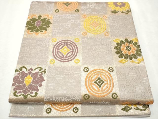 平和屋着物●六通柄袋帯　市松吉祥花文　金糸　正絹　逸品　CAAX1244hy