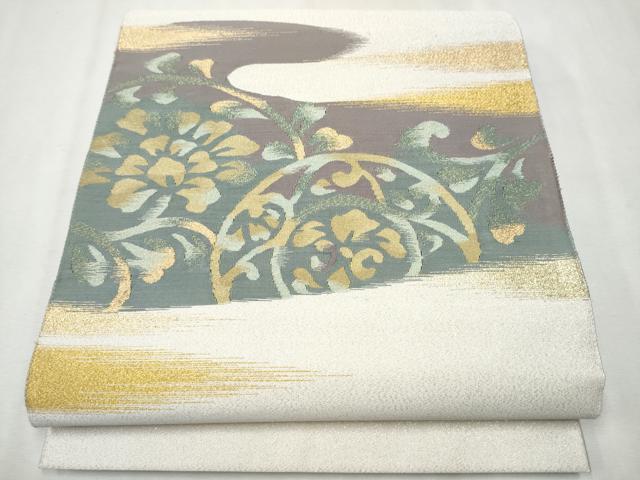 平和屋着物●太鼓柄袋帯　綴れ　霞花唐草文　金糸　正絹　逸品　CAAX1252hy