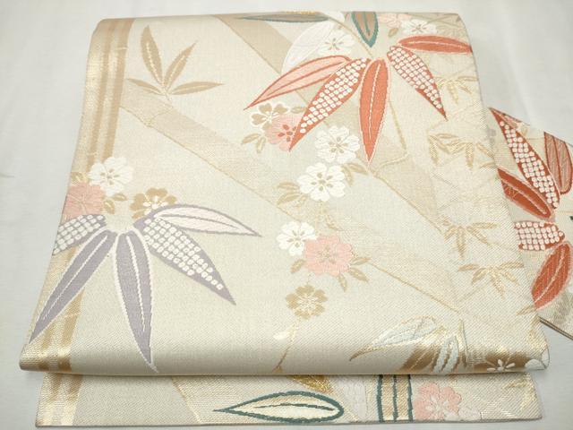 平和屋着物●九寸名古屋帯　草花文　金糸　正絹　逸品　CAAX1259hy