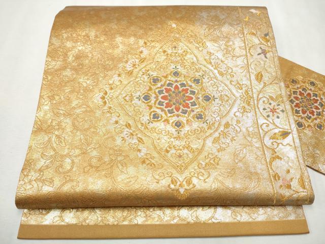 平和屋着物●九寸名古屋帯　正倉院花文　金糸　引箔　正絹　逸品　未使用　CAAX1260hy
