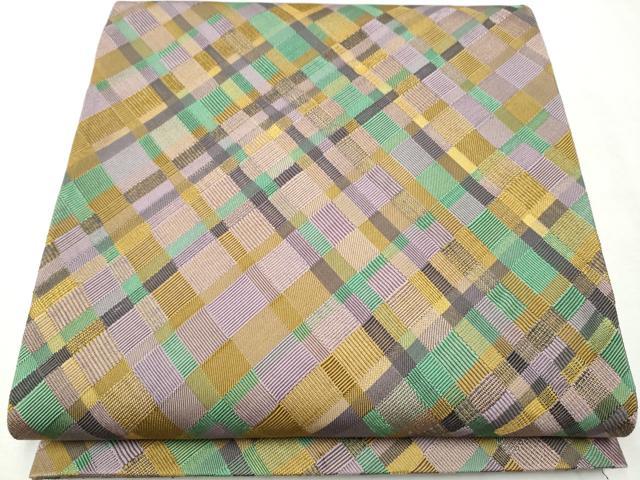 平和屋着物●全通柄　本袋帯　組織　格子柄　金糸　正絹　逸品　CAAX1298hy
