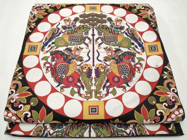 平和屋着物●六通柄　本袋帯　四天王文棋　黒地　正絹　逸品　CAAX1299hy