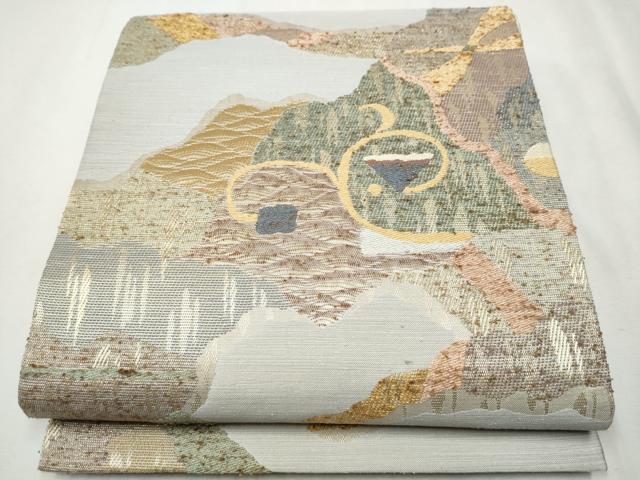 平和屋着物●両面　六通柄袋帯　紬地　道長唐草文　金糸　正絹　逸品　CAAX1307hy