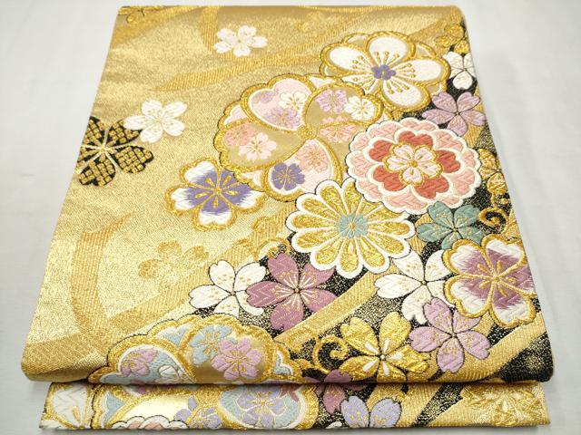 平和屋着物●六通柄袋帯　舞花文　金糸　正絹　逸品　CAAX1320hy