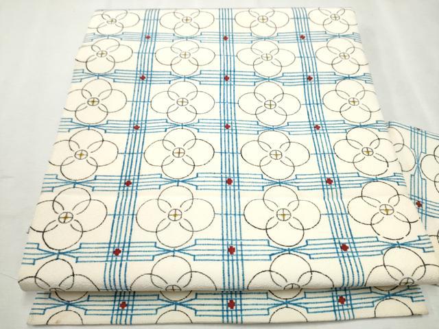平和屋着物●創作　全通柄　九寸名古屋帯　格子花文　正絹　逸品　CAAX1330hy