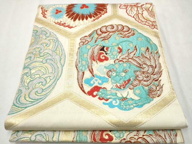 平和屋着物●アンティーク　大正ロマン　六通柄　京袋帯　唐獅子　亀甲花文　金糸　正絹　逸品　CAAX1388hy