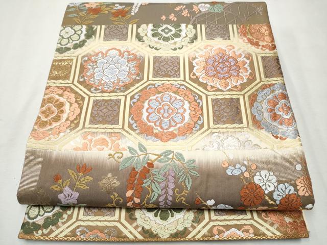 平和屋着物●六通柄袋帯　唐織　蜀江花文　金銀糸　正絹　逸品　CAAX1390hy